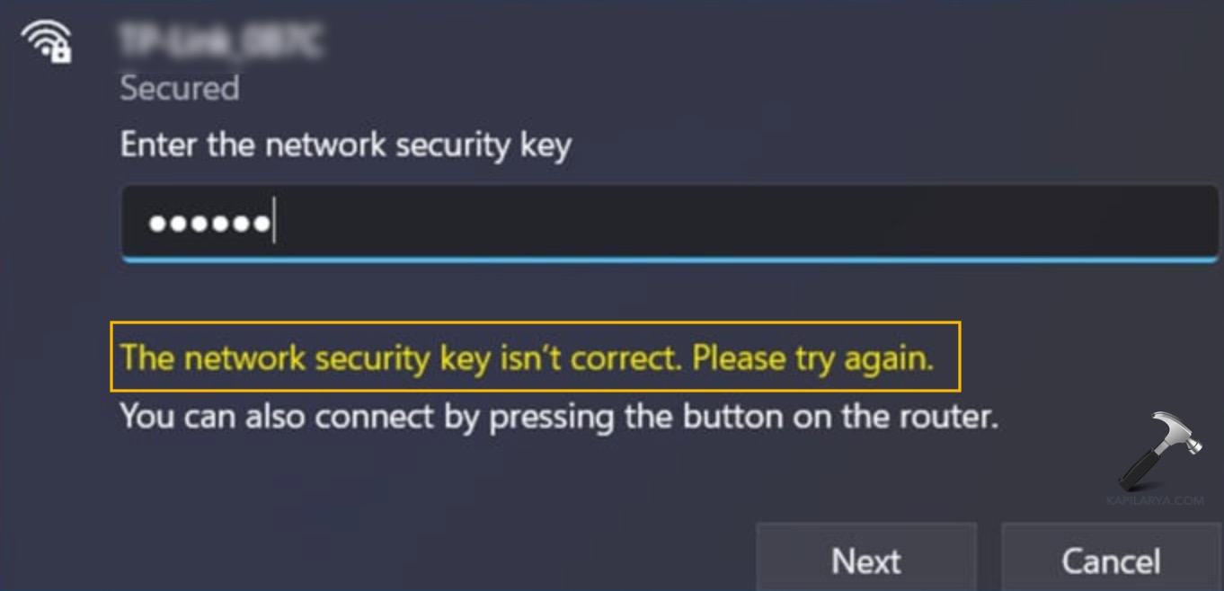 Fix: The network security key isn’t correct in Windows 11